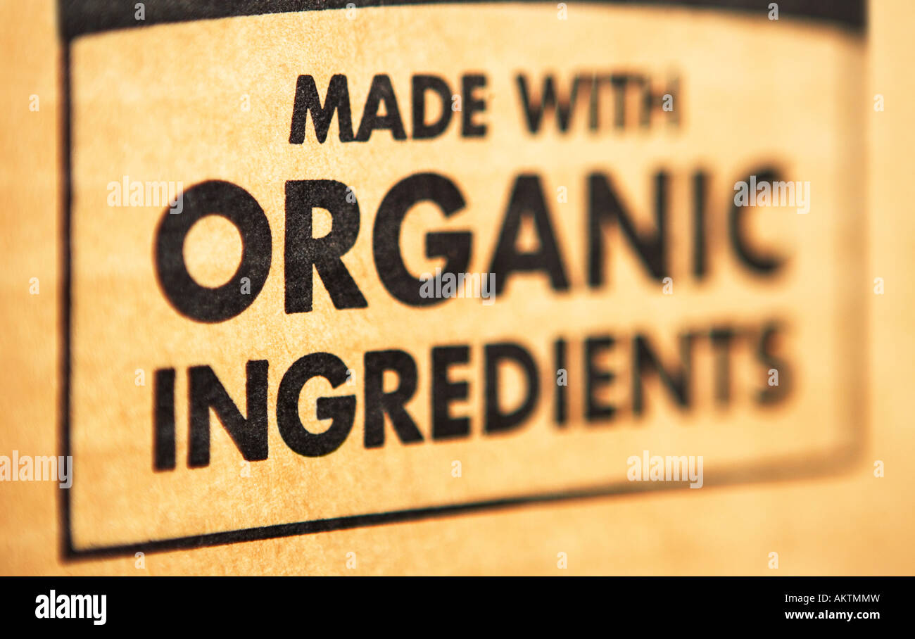 Organic ingredients label Stock Photo - Alamy