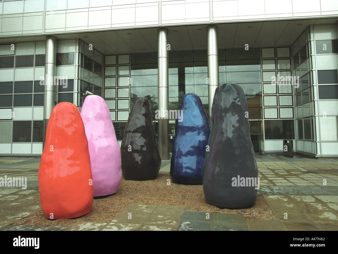 Coloured blobby sculptures outside an office building Glasgow Scotland ...
