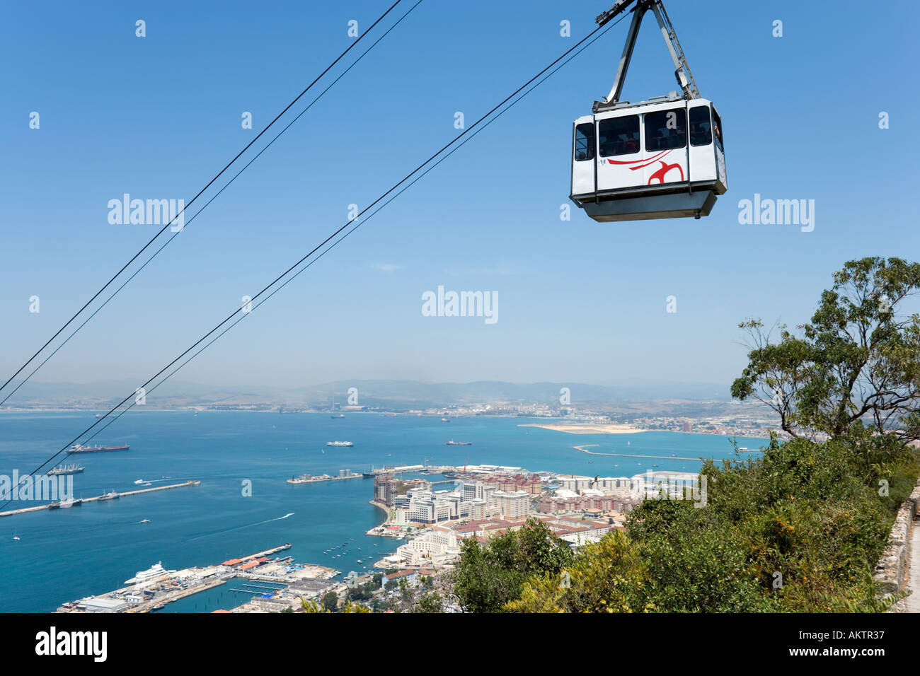 Cable Car and view over the harbour towards the Spanish mainland from ...