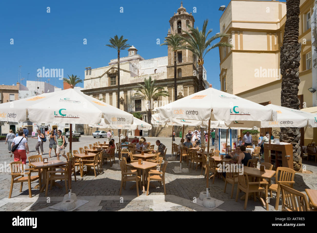 Pavement cafe near the Cathedral, Plaza de la Catedral, Old Town, Cadiz ...
