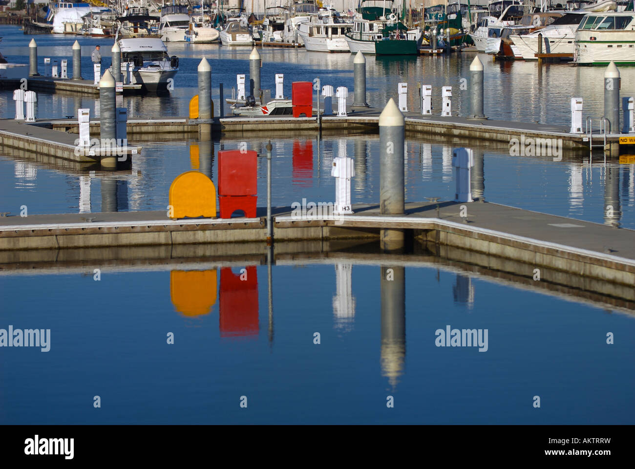 Colorful dock at a marina in the Puget Sound in Tacoma, Washington ...
