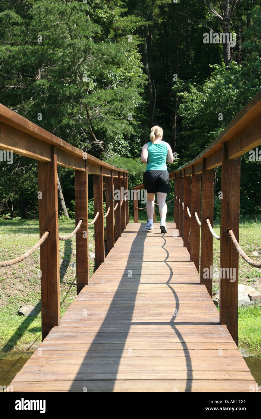 Walking on a footbridge over stream Stock Photo - Alamy