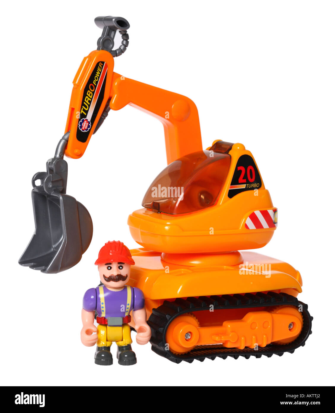 Toy Construction Worker and Backhoe Tractor Stock Photo - Alamy