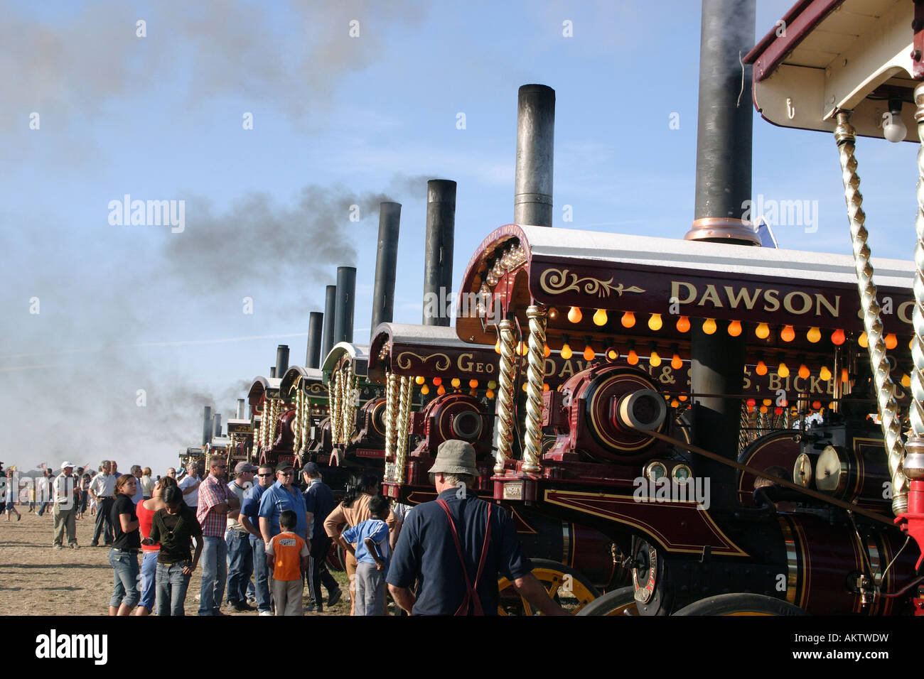 Line of vintage steam fairground generators at Great Dorset Steam Rally ...