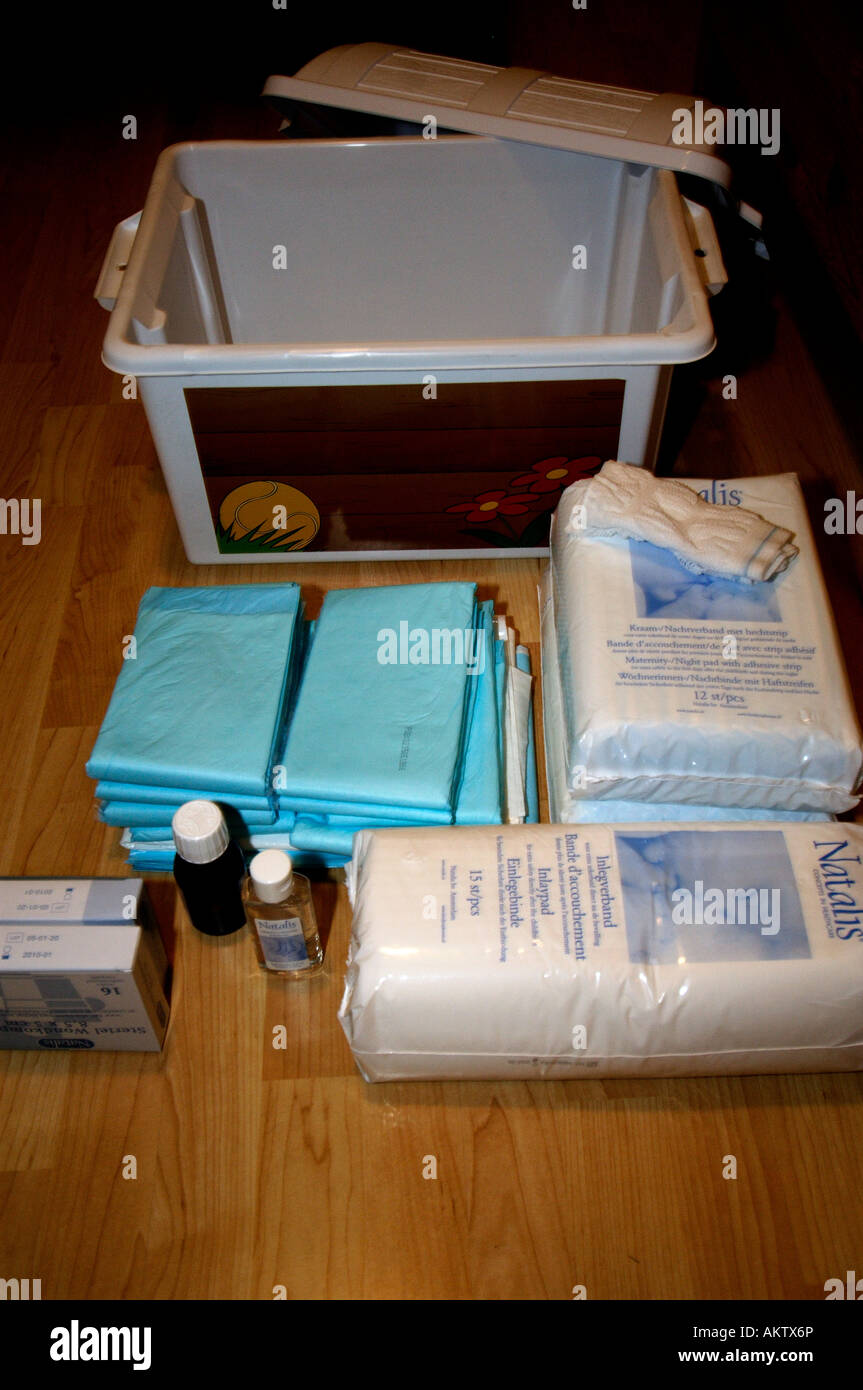 Essential materials one need when giving birth to a baby at home Stock ...