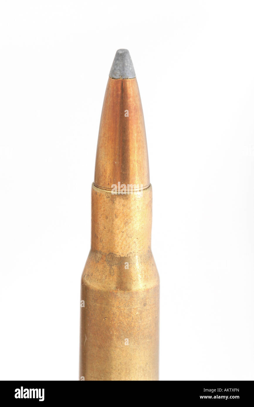 top half of a rifle bullet big caliber 30 06 isolated on white Stock ...