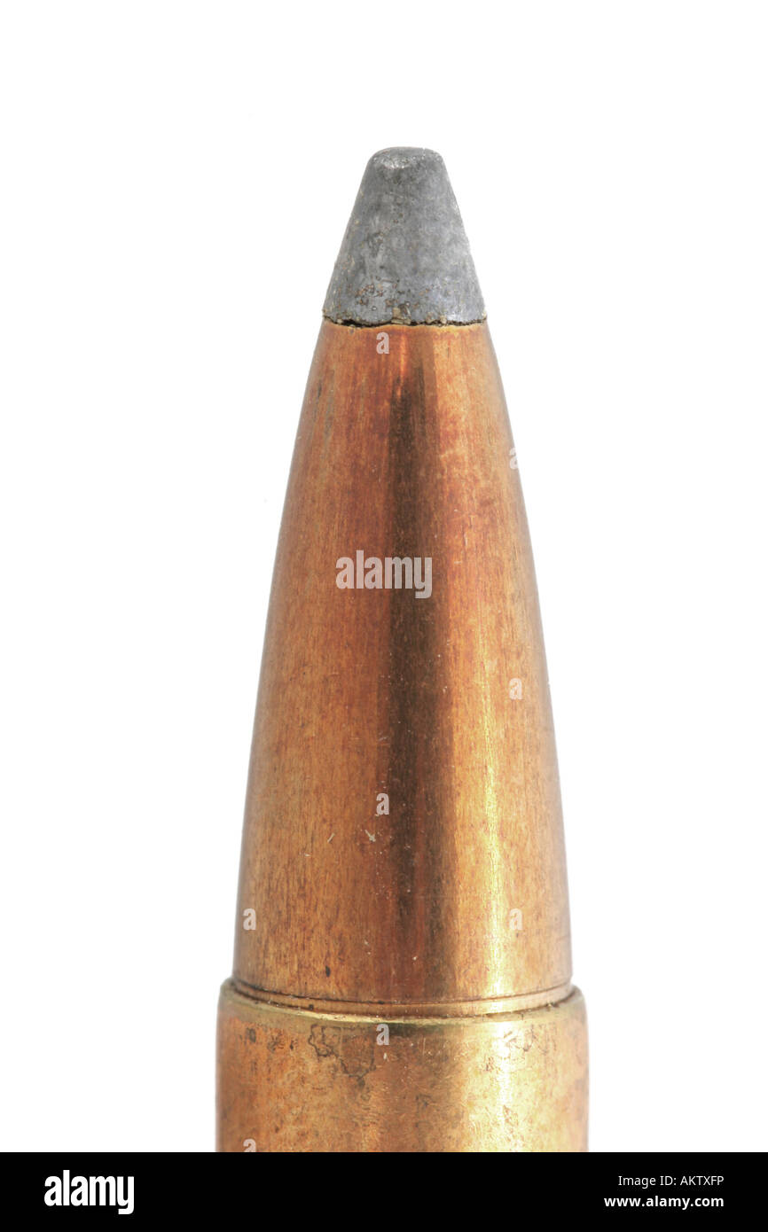 top half of a rifle bullet big caliber 30 06 isolated on white Stock ...