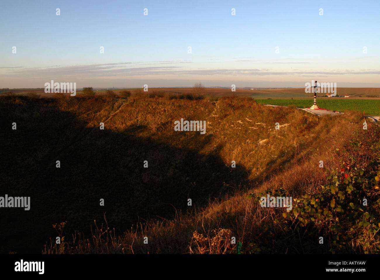 The cross at Lochnagar mine crater on the Somme battlefield in northern ...