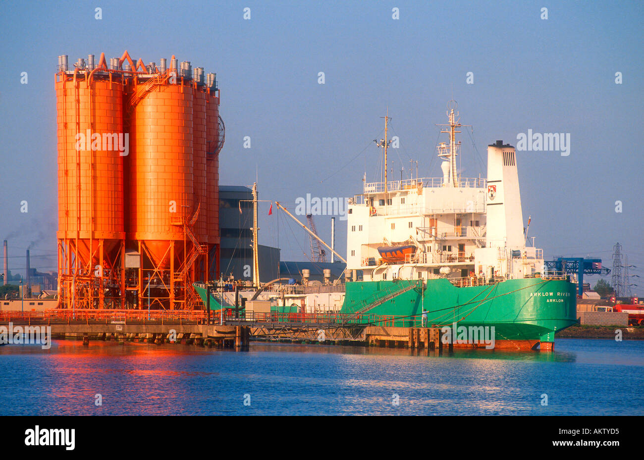 Cement Silos and Docked Ship Newport Docks South East Wales Stock Photo ...