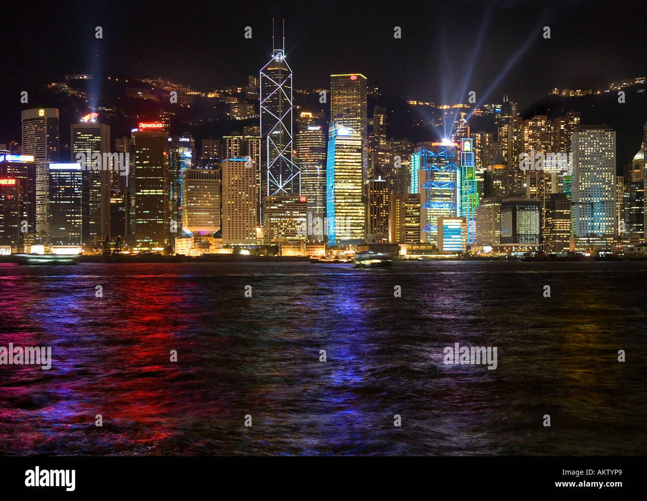 hong kong harbor light show asia night time Stock Photo - Alamy