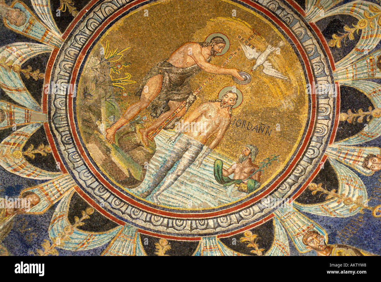 Ravenna Italy Detail of mosaic depicting the baptism of Christ the ...