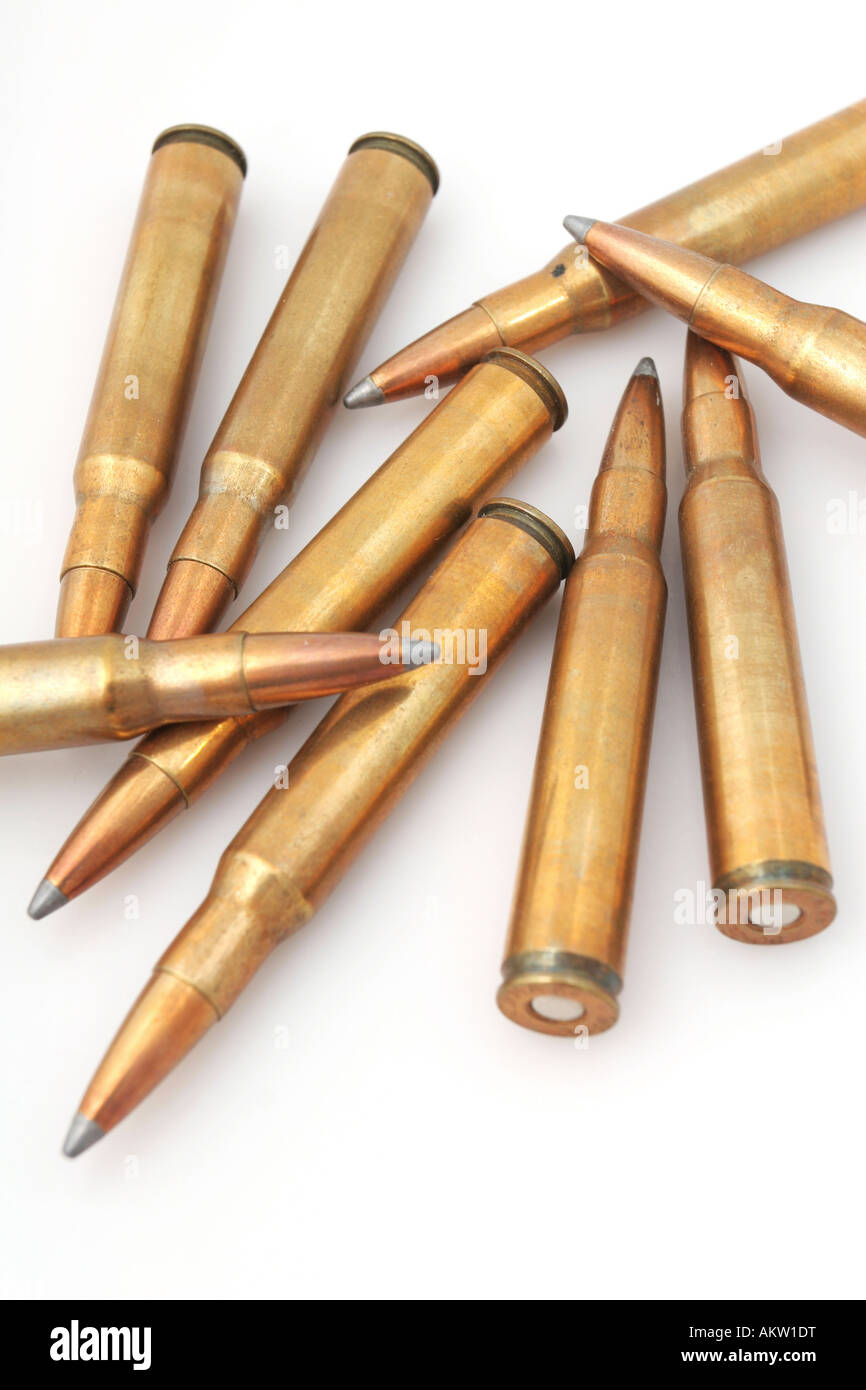 pile of rifle bullets big caliber 30 06 isolated on white Stock Photo ...