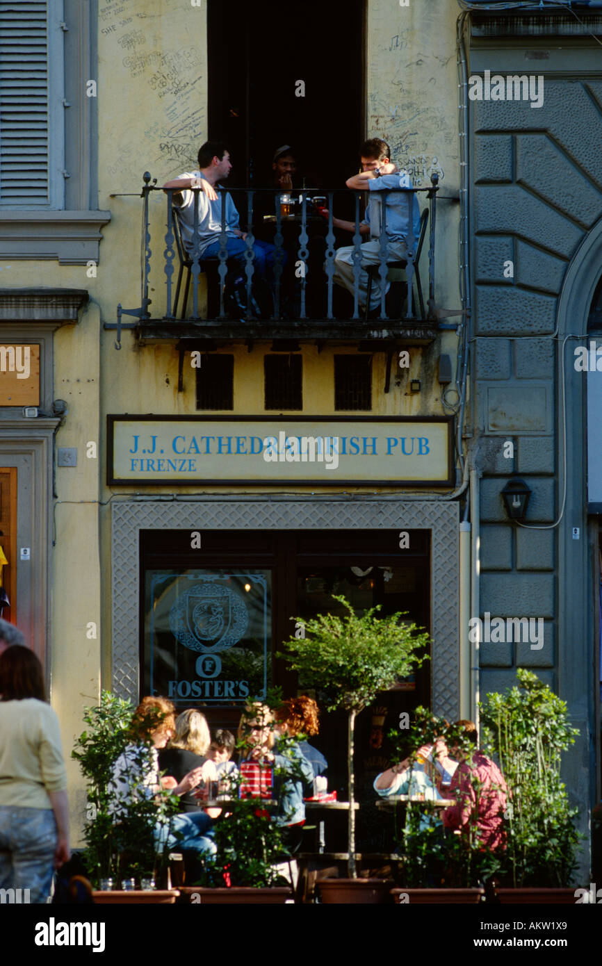 Florence Italy Tourists drinking outside at the James Joyce Cathedral ...