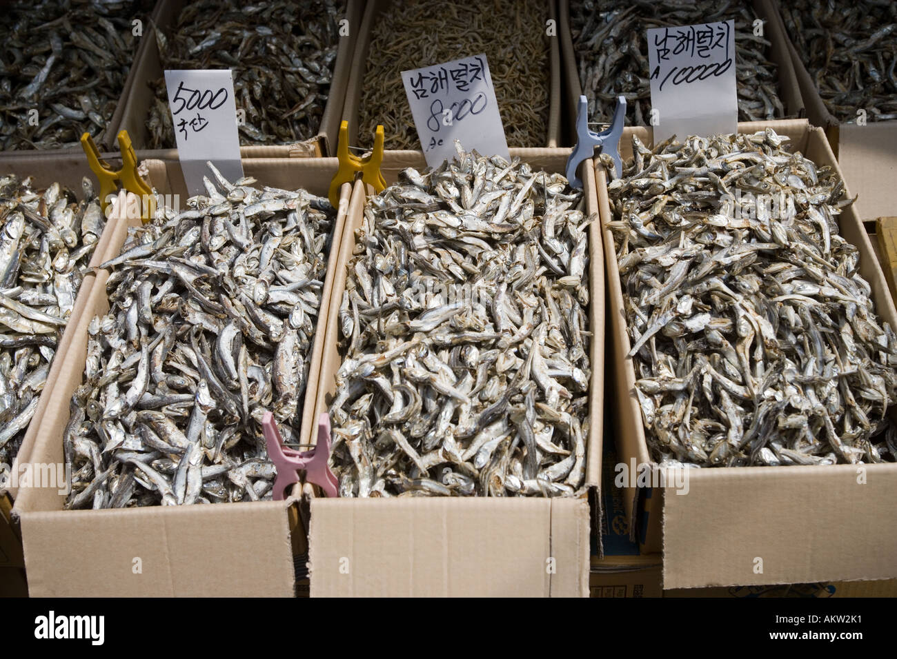 Dried Anchovies on sale at Jagalchi Fish Market Busan South Korea Stock ...