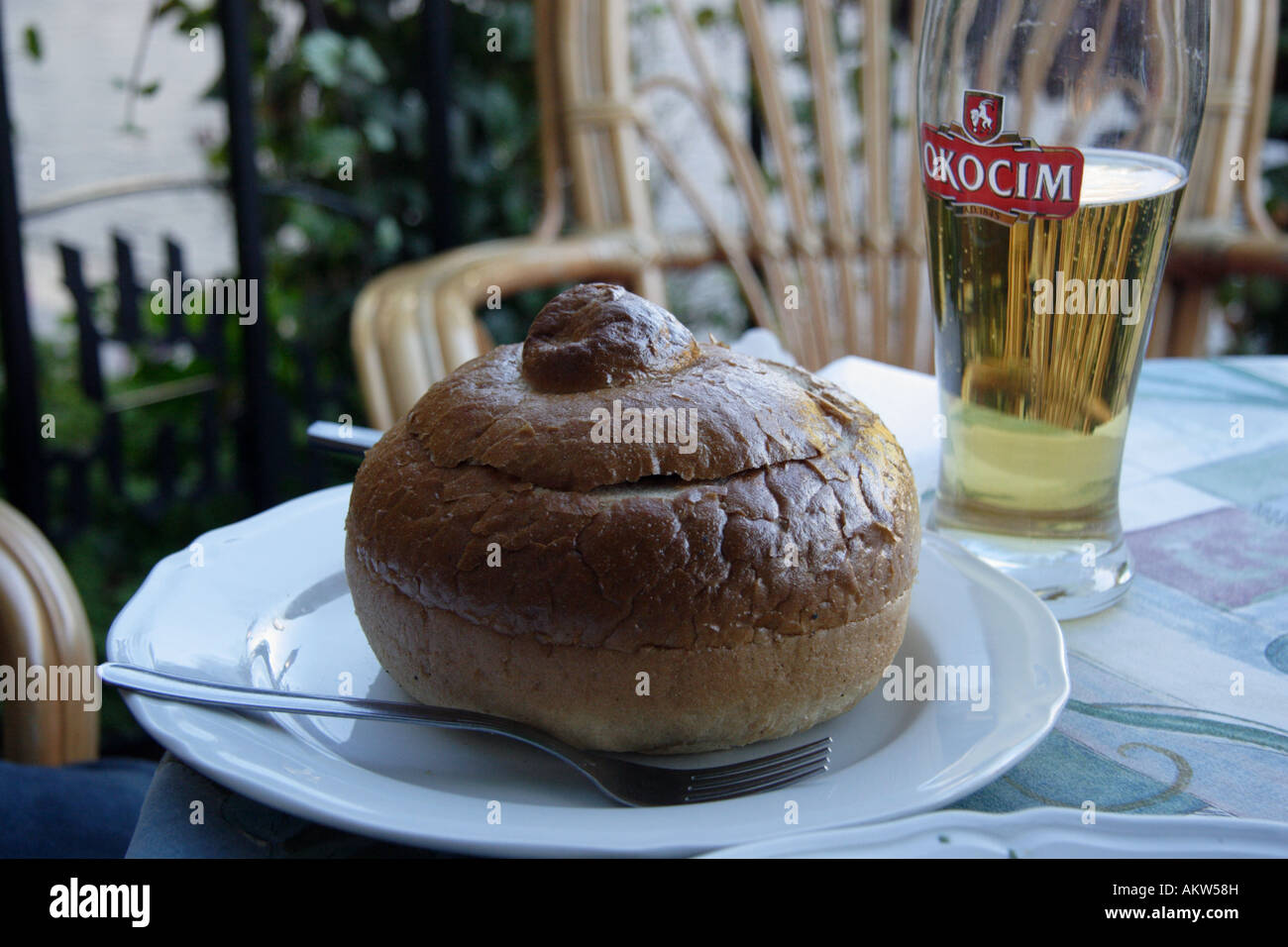 Traditional Cabbage soup served in a hollow bread loaf at the Main ...