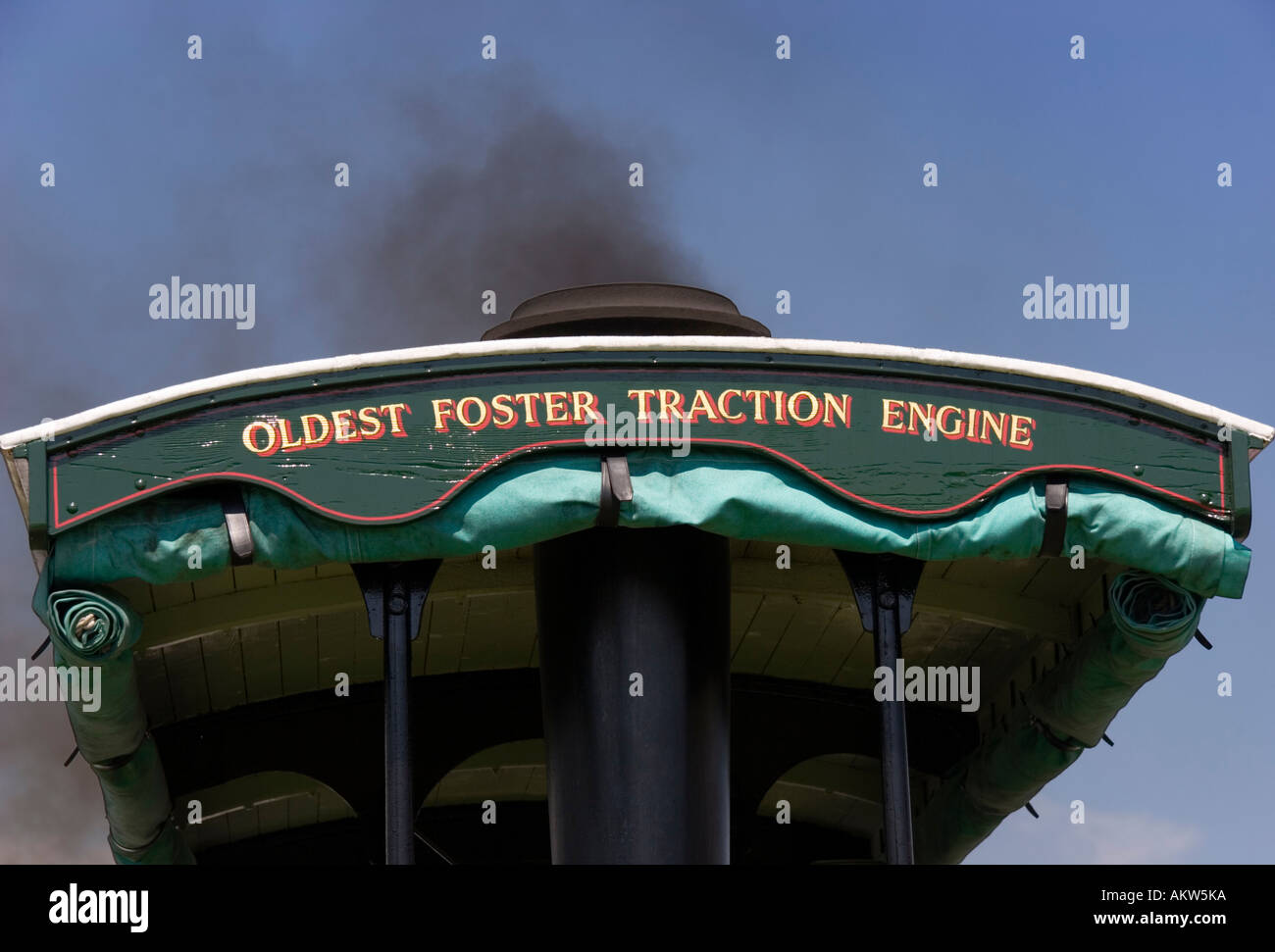 Chimney and roof section of a restored steam traction engine on display ...