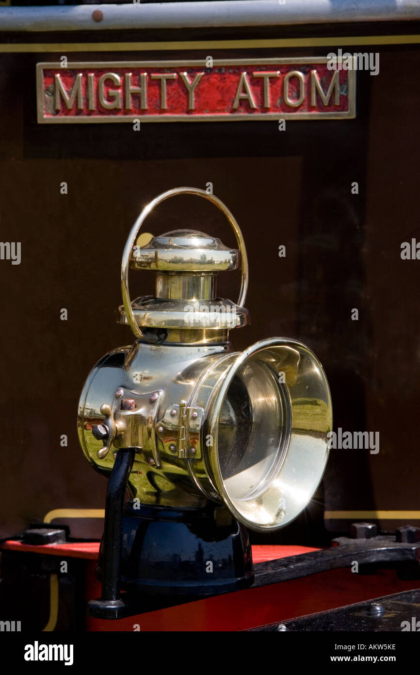 Brass road lamp on a restored steam traction engine, Suffolk UK Stock ...