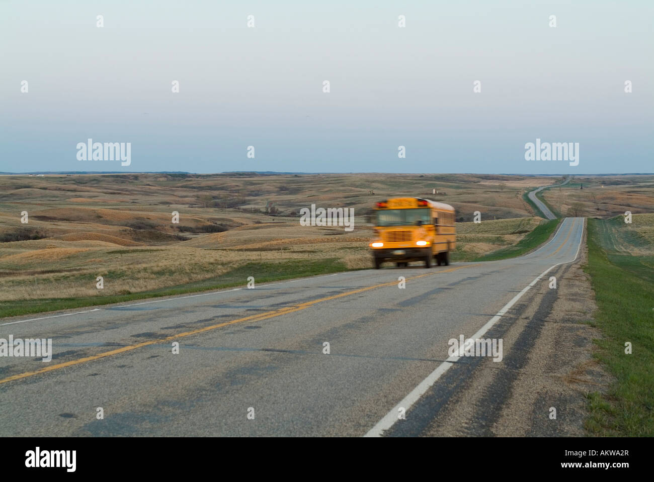 New Town school bus along highway 23 on the Fort Berthold Indian ...