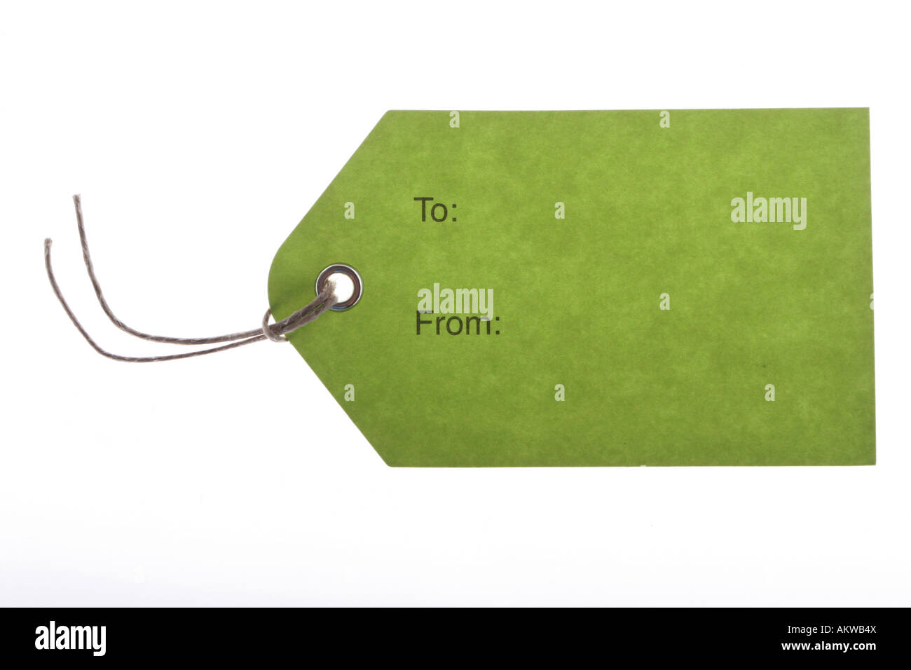 Green labeltag with string isolated on white backlit Stock Photo - Alamy