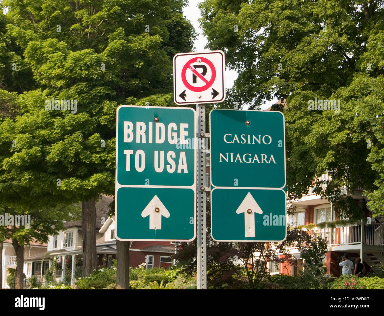 A road sign on the Canadian side of Niagara Falls, directing tourists ...