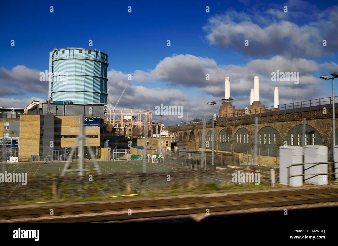 Battersea gasometer and Battersea power station London as viewed from a ...