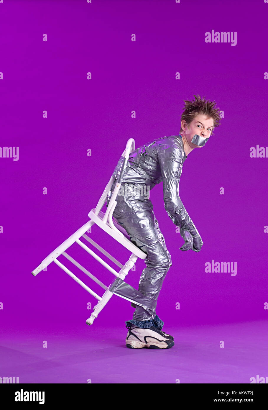Boy bound by duct tape Stock Photo - Alamy