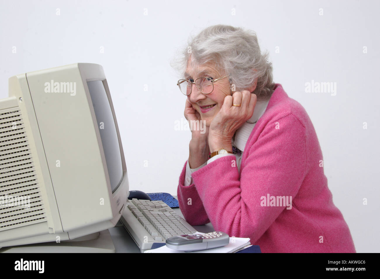 Elderly Lady Using Computer People Lifestyle Wales Stock Photo - Alamy
