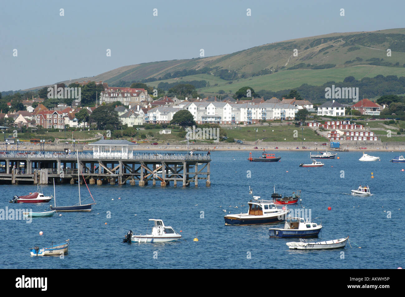 Boats on Swanage Bay Stock Photo - Alamy