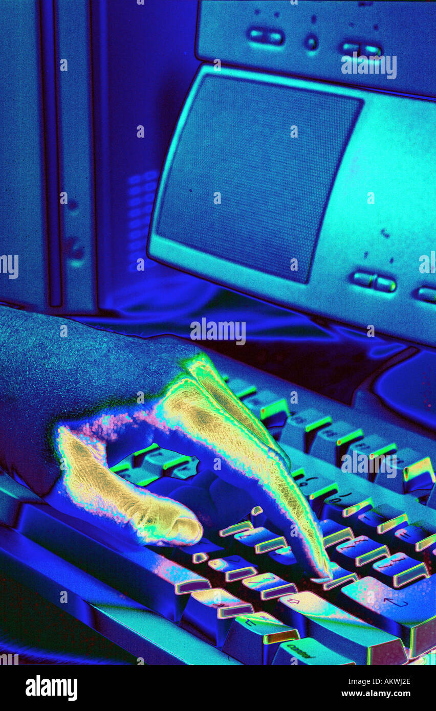 computer keyboard with hand graphic illustration Stock Photo - Alamy
