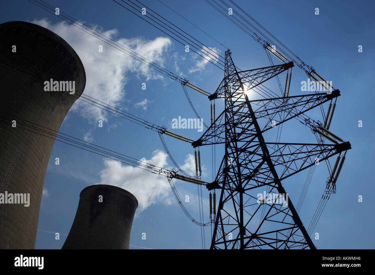 ELECTRICITY PYLON AND COOLING TOWERS IN SILHOUETTE EGGBOROUGH POWER ...