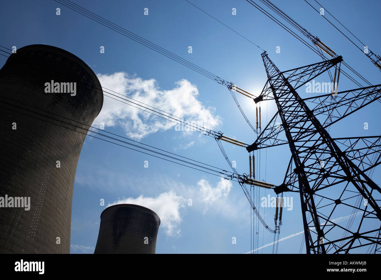 ELECTRICITY PYLON AND COOLING TOWERS IN SILHOUETTE EGGBOROUGH POWER ...