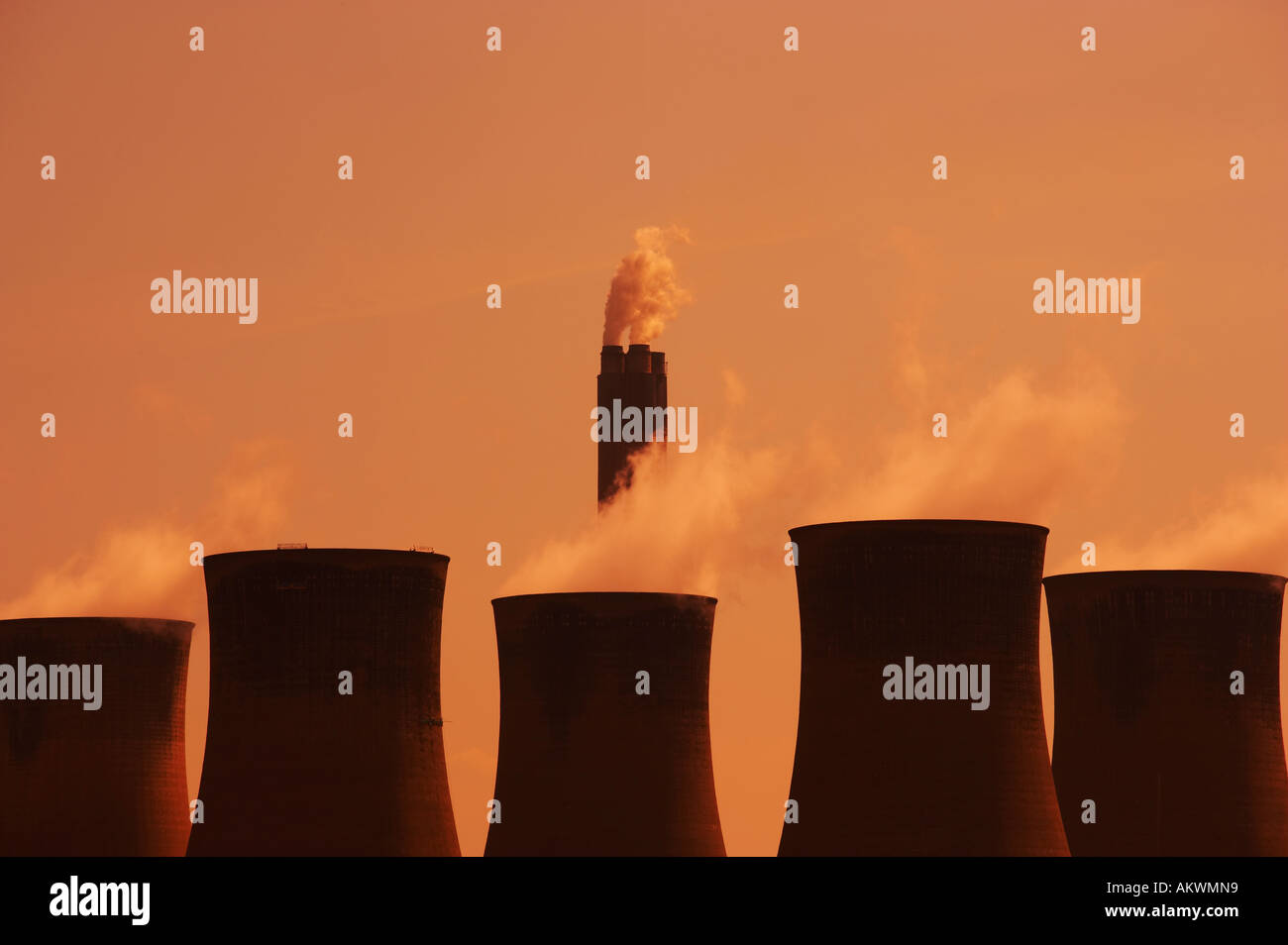 COOLING TOWERS AND CHIMNEY EGGBOROUGH POWER STATION AT TWILIGHT ...