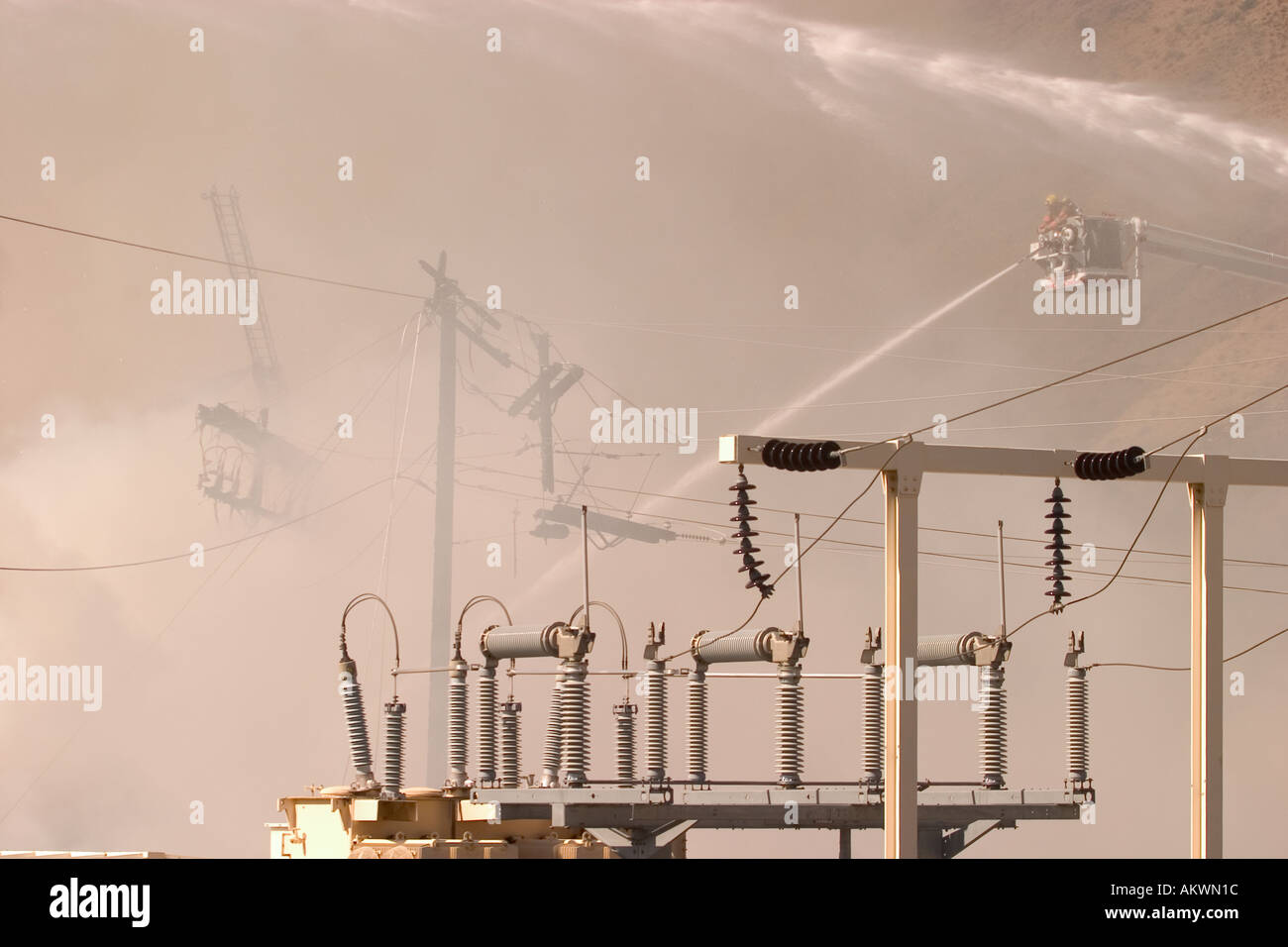 Water being sprayed on fire hi-res stock photography and images - Alamy
