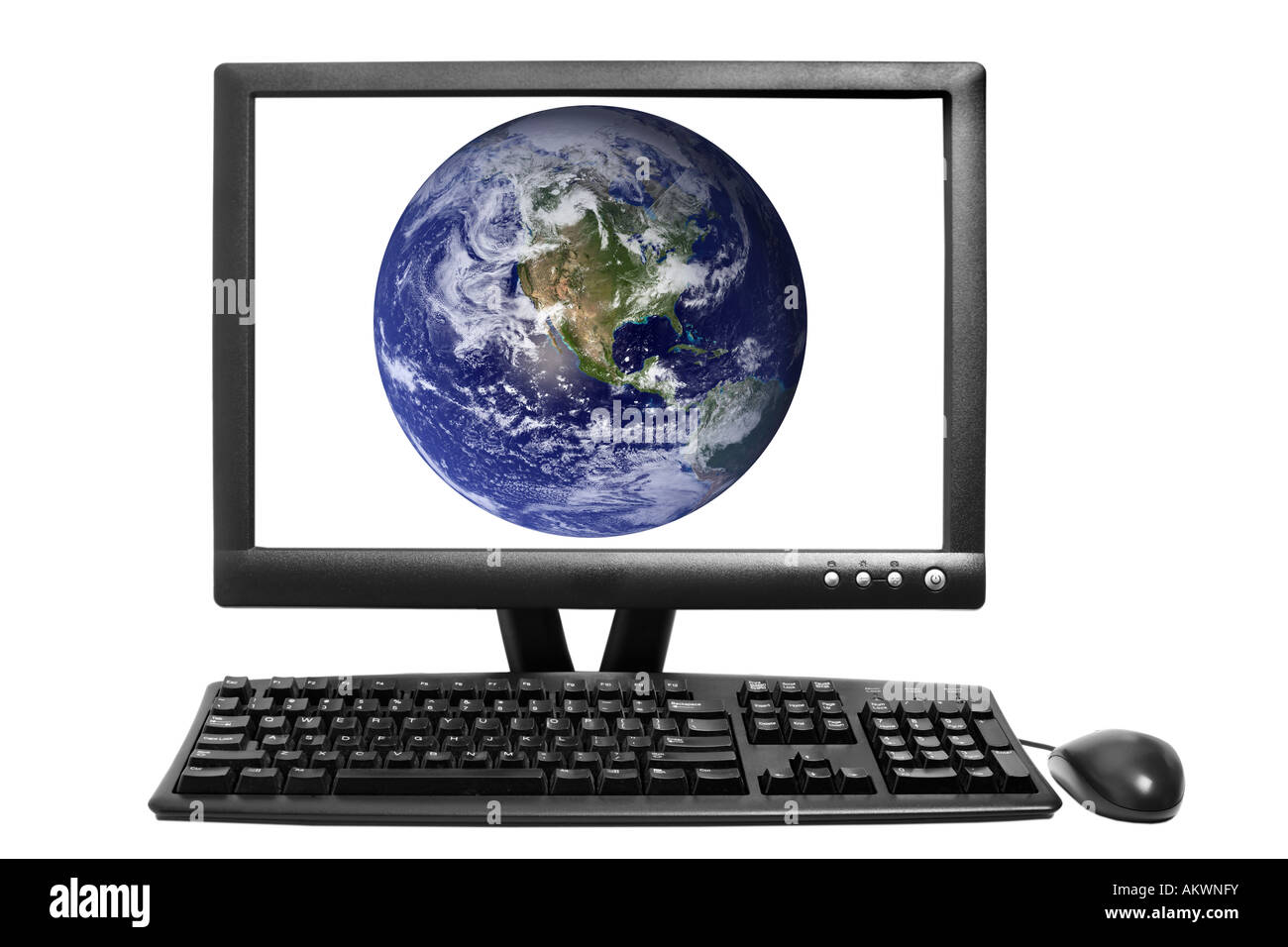 Computer with earth on screen cut out on white background Stock Photo ...