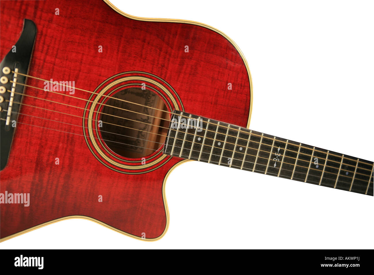 Red acoustic guitar isolated on white Stock Photo - Alamy