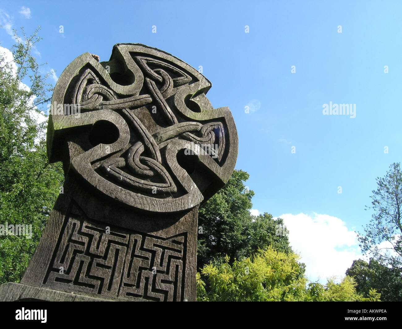 celtic high cross in Canterbury cemetrery blue skies Stock Photo - Alamy