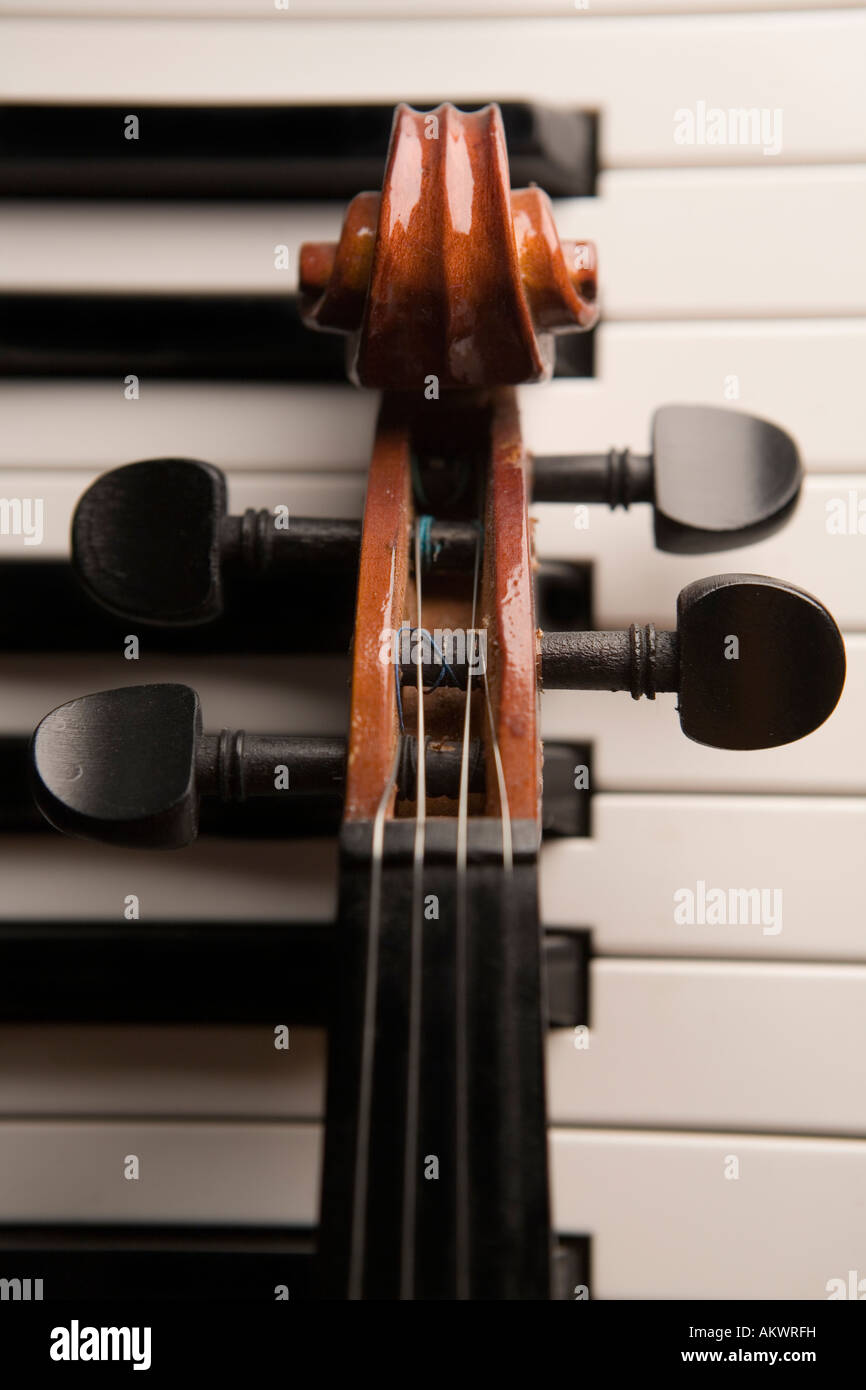 Head of violin on piano keyboard Stock Photo - Alamy