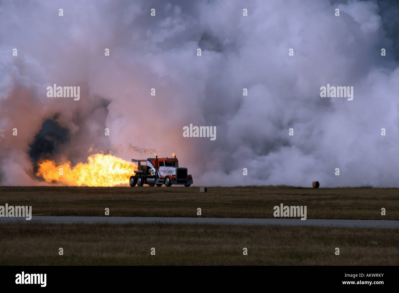 Fiery Flame from Drag Truck Stock Photo - Alamy