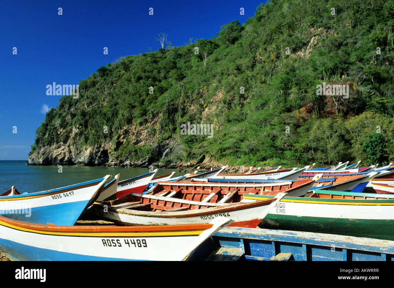 Venezuela, Paria Peninsula, Rio Caribe, fishing boat on the beach Stock ...