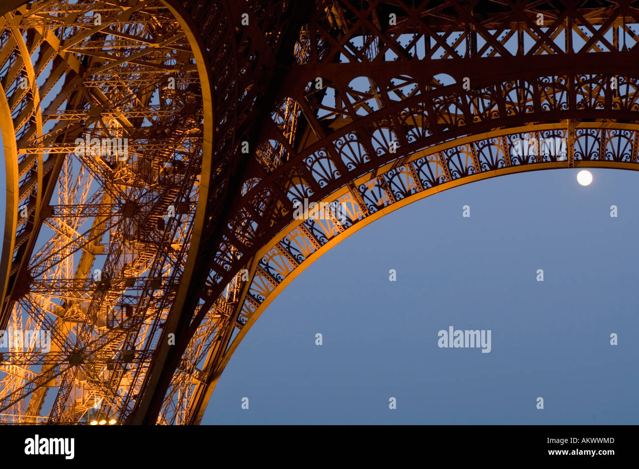 France, Paris, Eiffel Tower at night with moon Stock Photo - Alamy