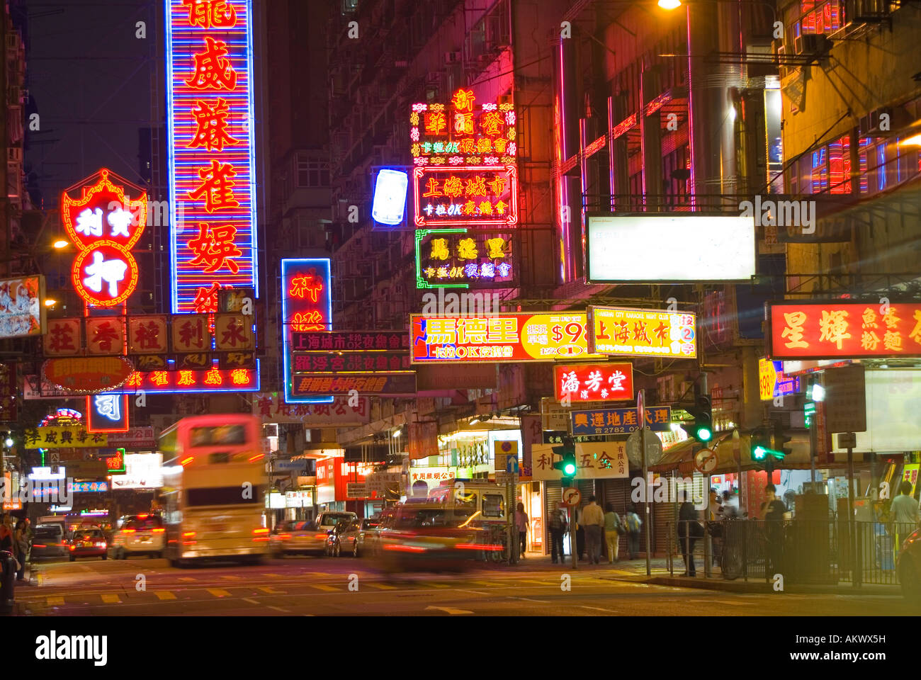 Night view of neon signs, Nathan Road, Mongkok, Hong Kong, China, East ...