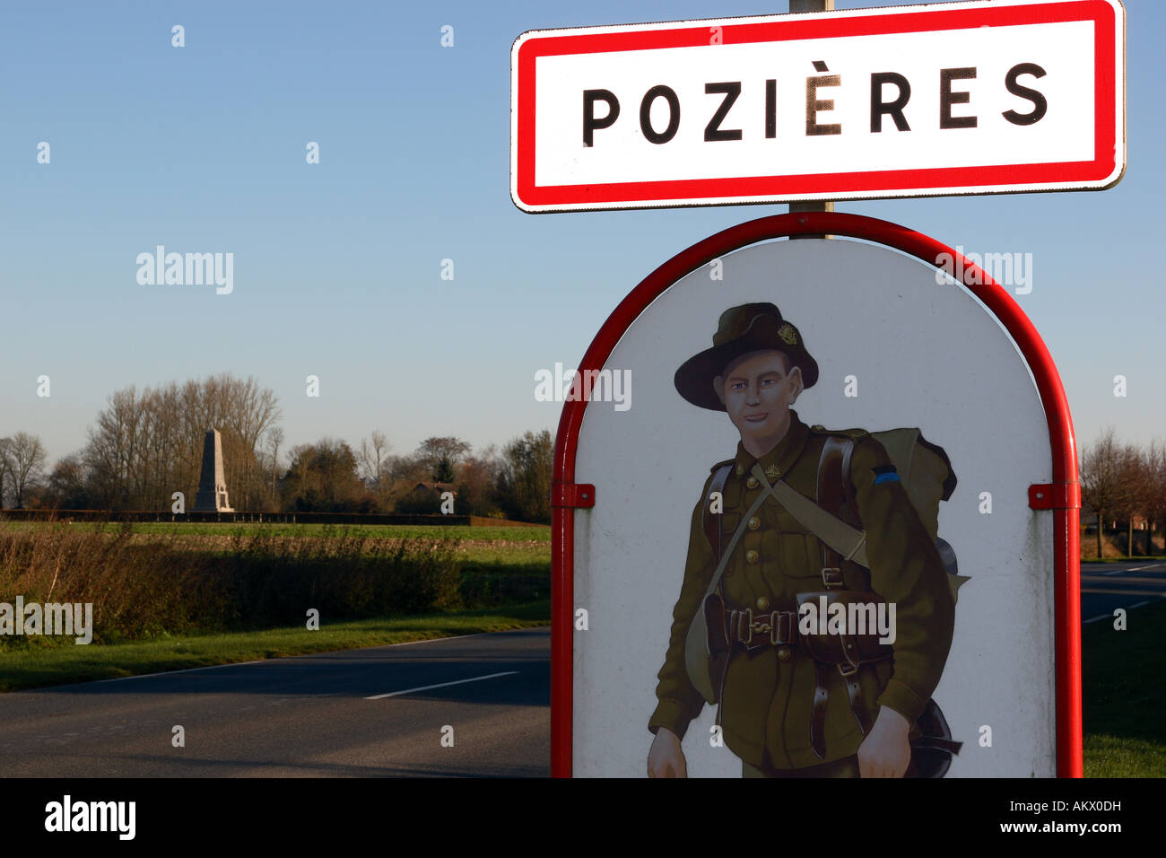 An Australian World War One soldier pictured on the signpost into ...