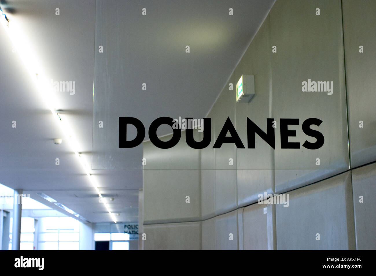 french douane customer station sign in france and chairs for waiting ...