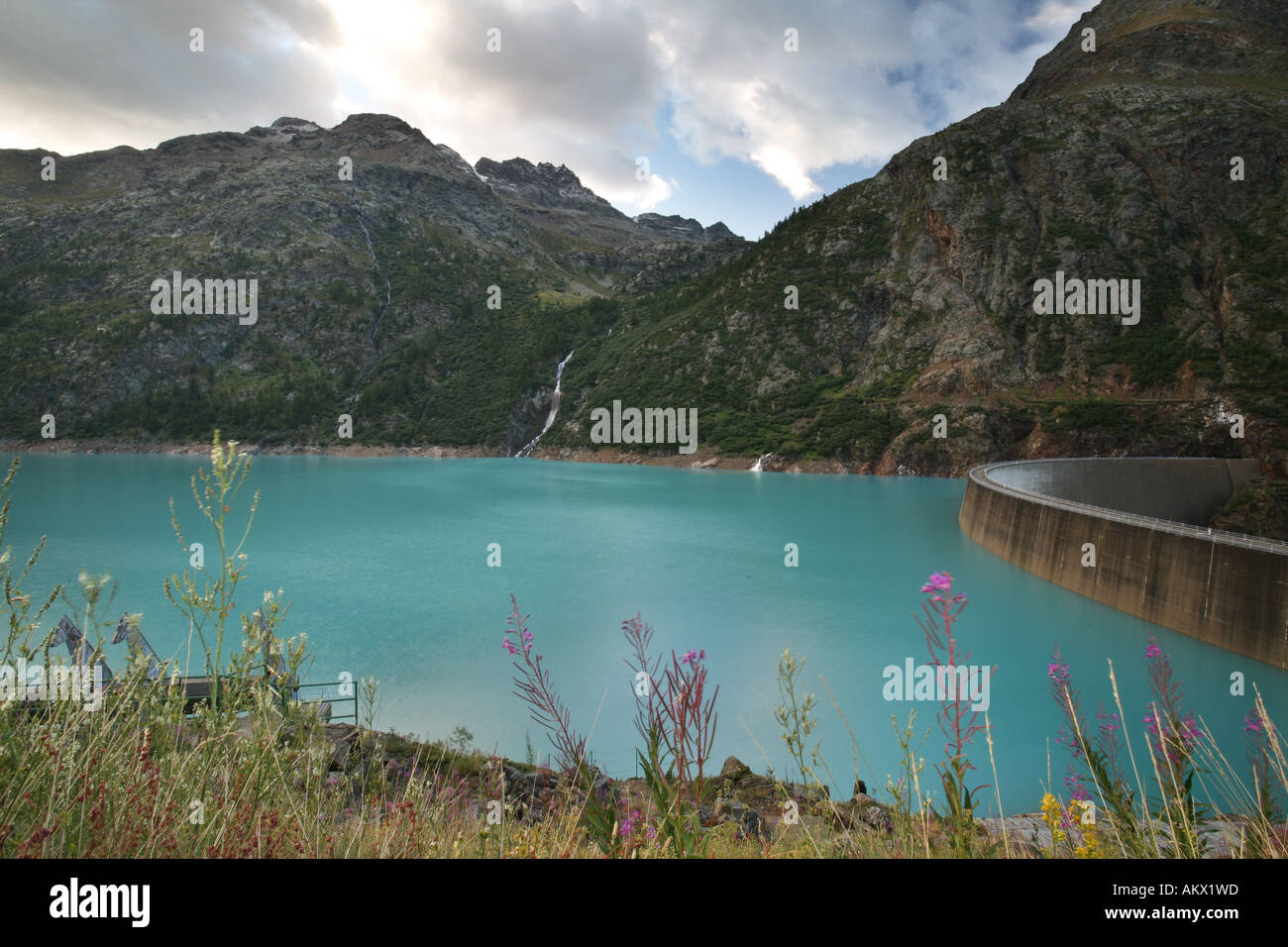 Dammed lake Lago di Place Moulin in the french speaking valley ...