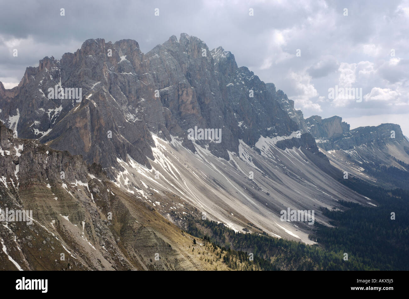 Geisler Spitzen, Geisler mountain, view from Zanser Alm, Dolomite Alps ...