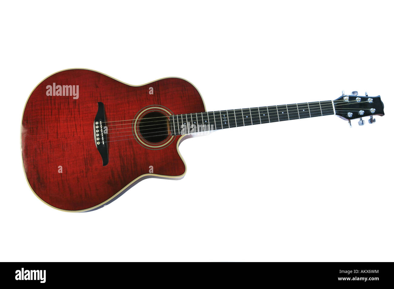 Red acoustic guitar isolated on white Stock Photo - Alamy