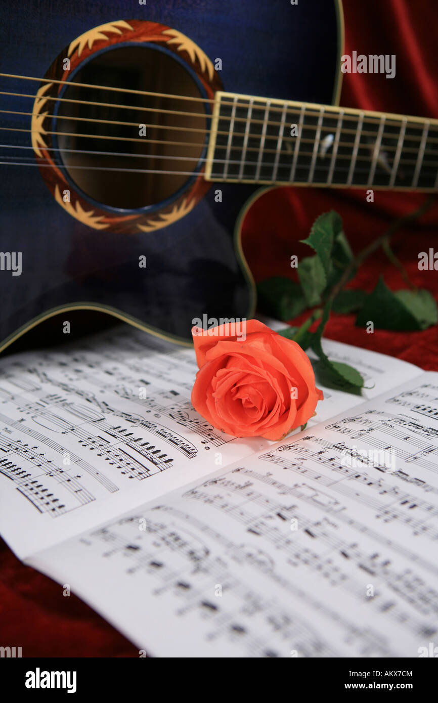 Blue acoustic guitar white rose hi-res stock photography and images - Alamy