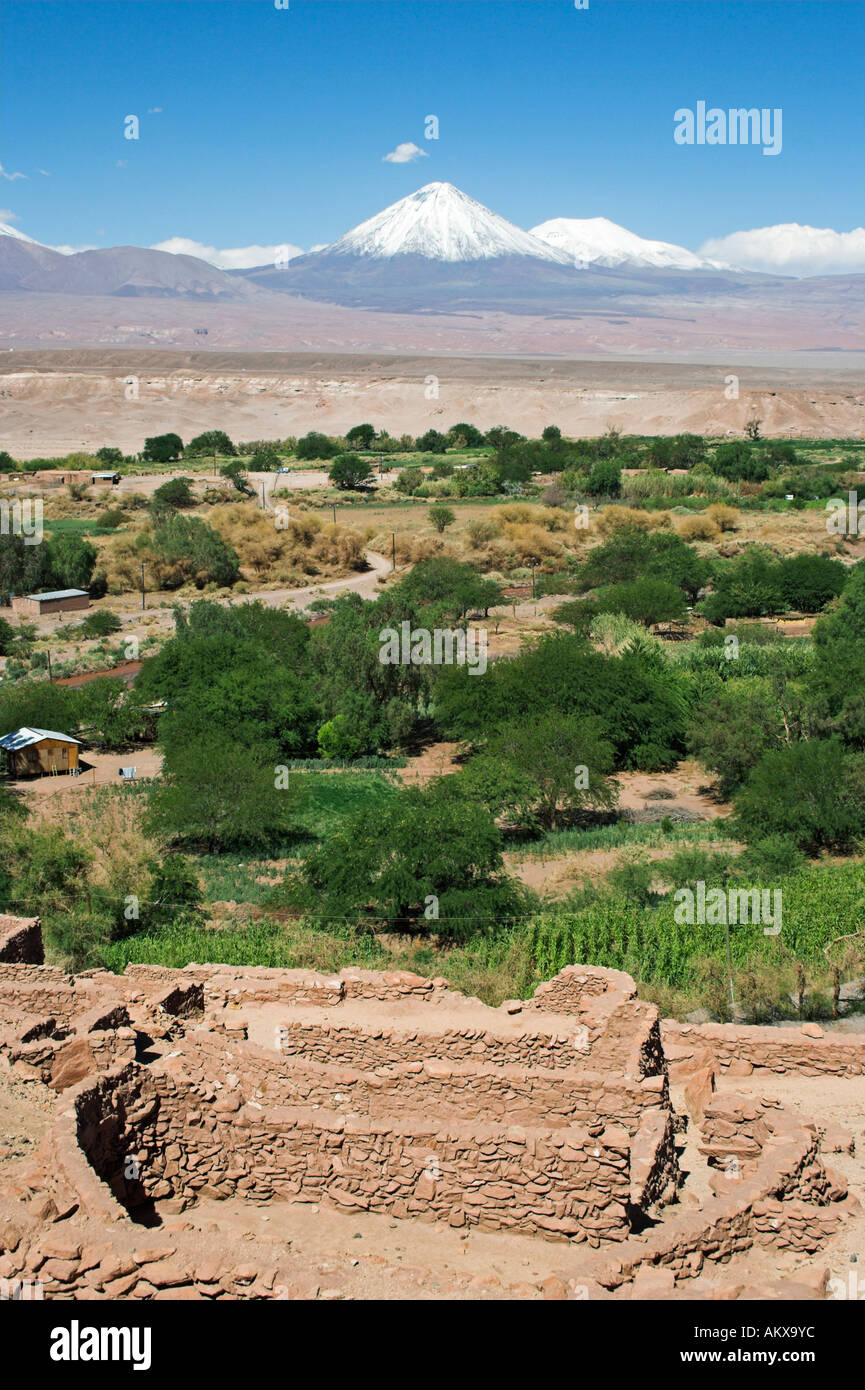 View from the Inca fortress Pukara de Quitor to Licancabur volcano ...