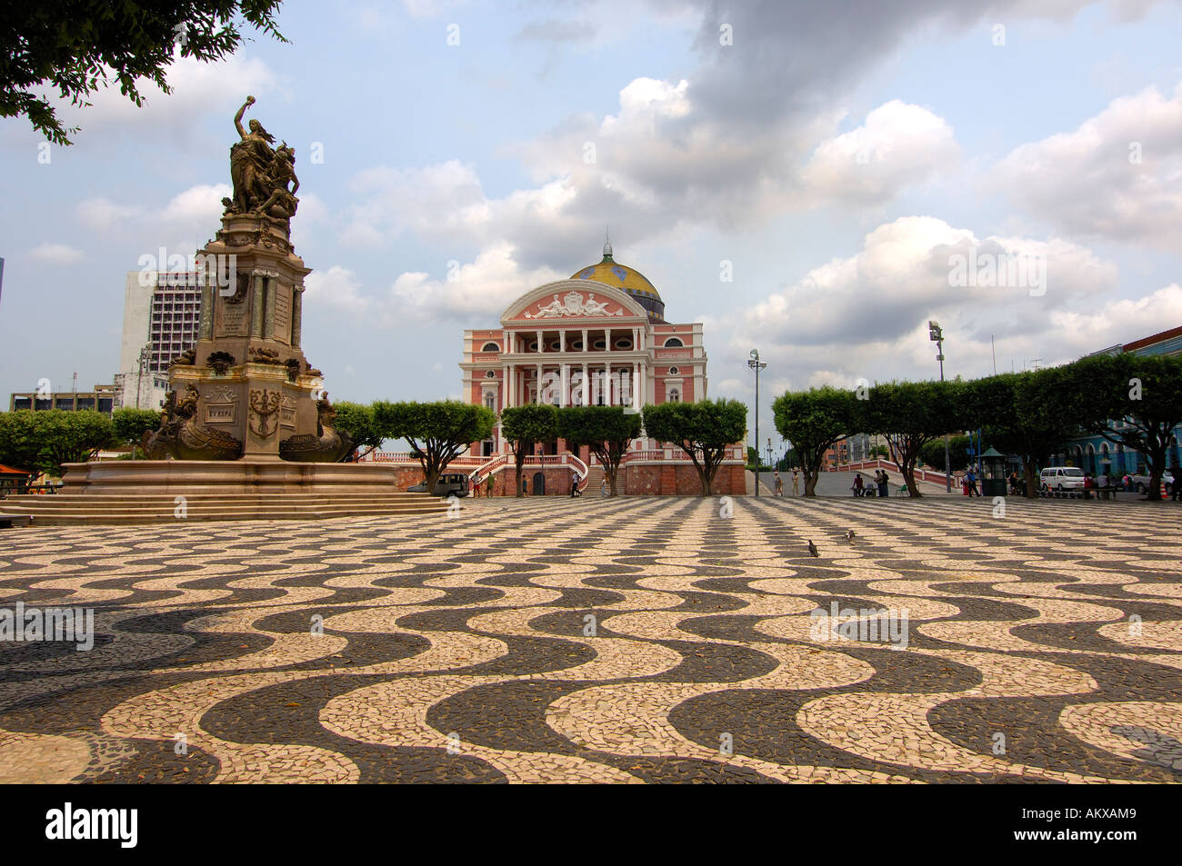 Square with mosaic Meeting of the Waters and Teatro Amazonas opera ...