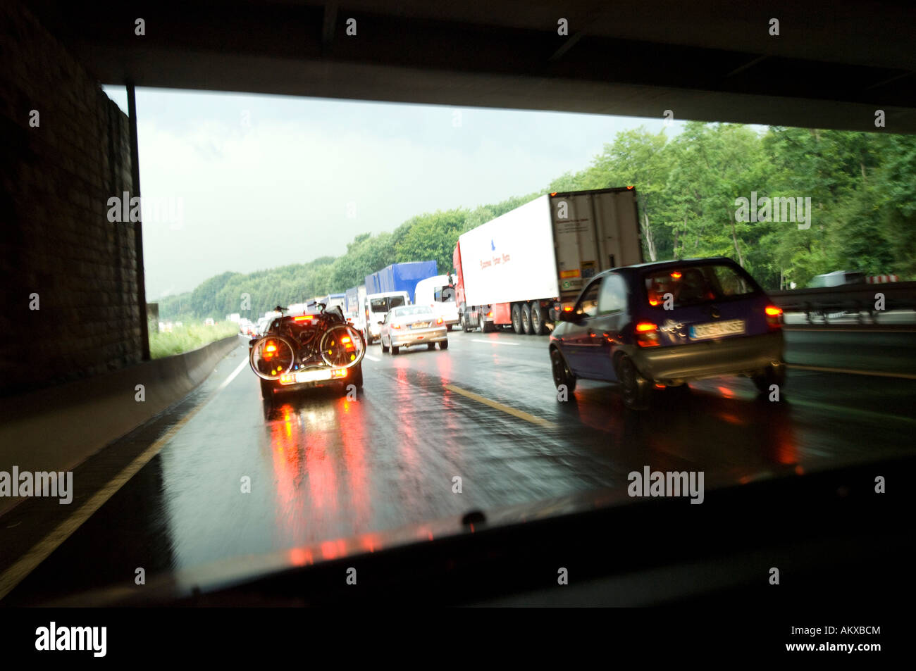 Traffic-jam, storm on the autobahn Stock Photo - Alamy